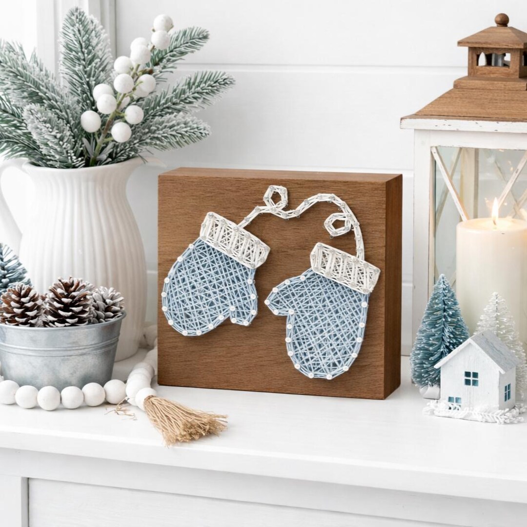 Mitten Pair String Art Pattern - Printable PDF - DIY Winter Farmhouse ...