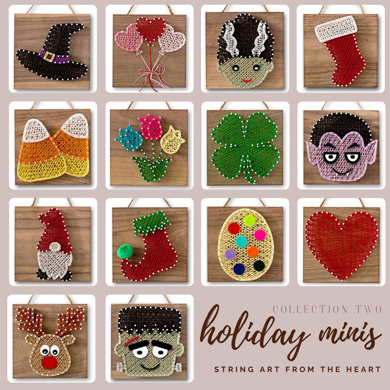 5 X 5 Christmas Candle & Holly String Art Kit - Etsy