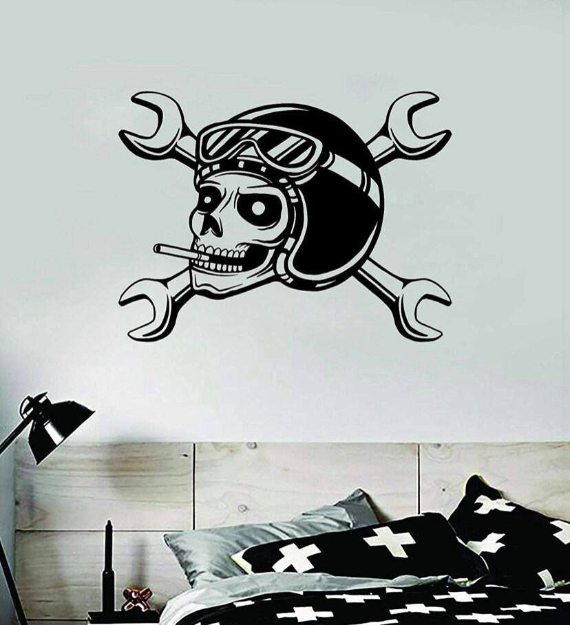 Biker Skull v2 Decal Sticker Wall Vinyl Decor Art Living Room | Etsy