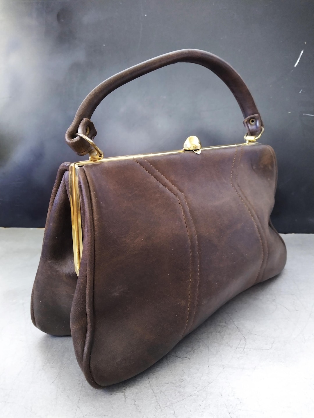 Metal Frame Bag/brown Vintage Handbag 1960s - Etsy