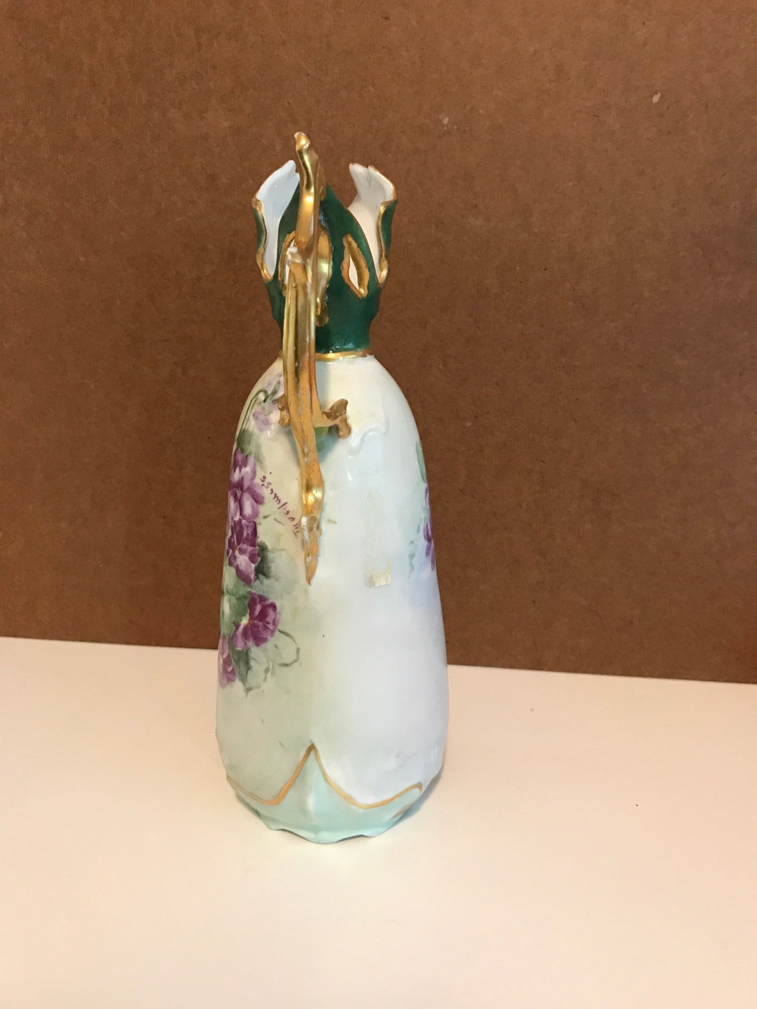 Vase Hand Painted and Signed Violet Flowers - Etsy
