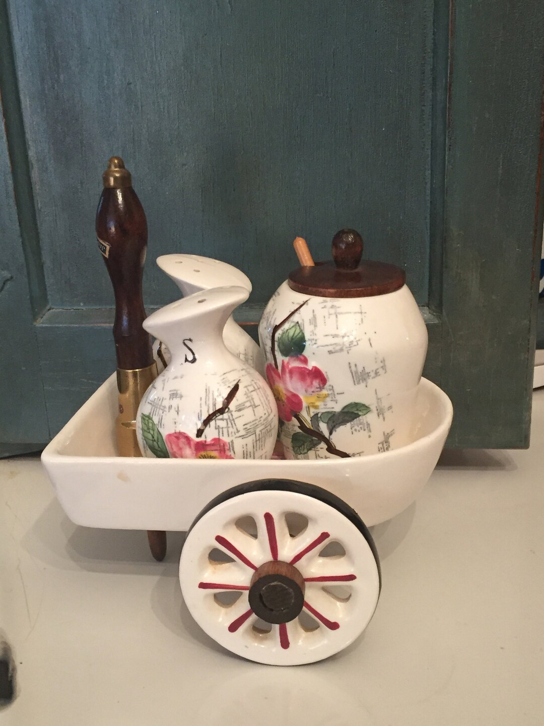 Vintage Napco Japan Ceramic Cruet Set Condiments Cart Salt and Pepper ...