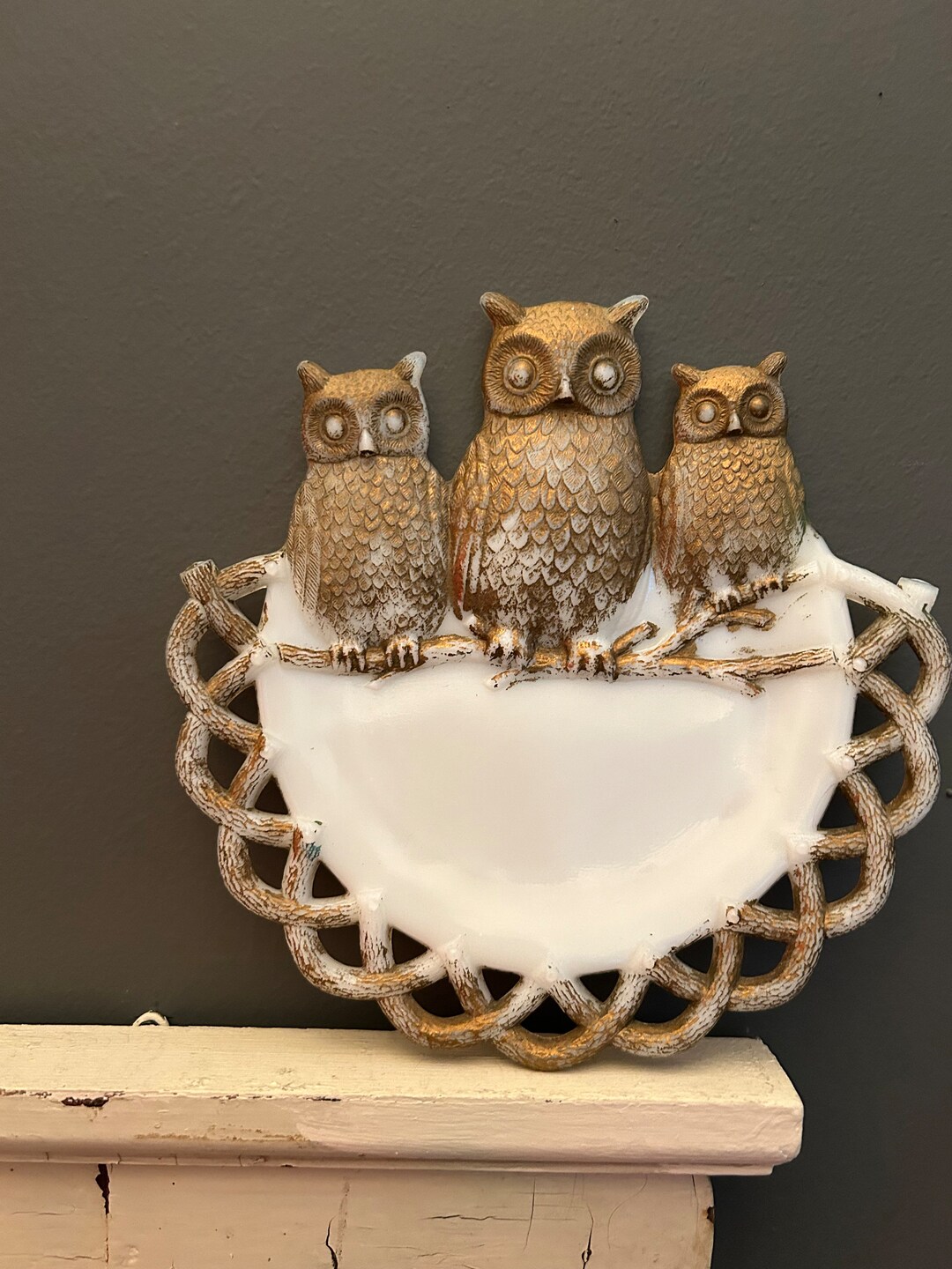 Antique Owl Milkglass Plate Halloween Decor Signed 1901 Patent Pending ...