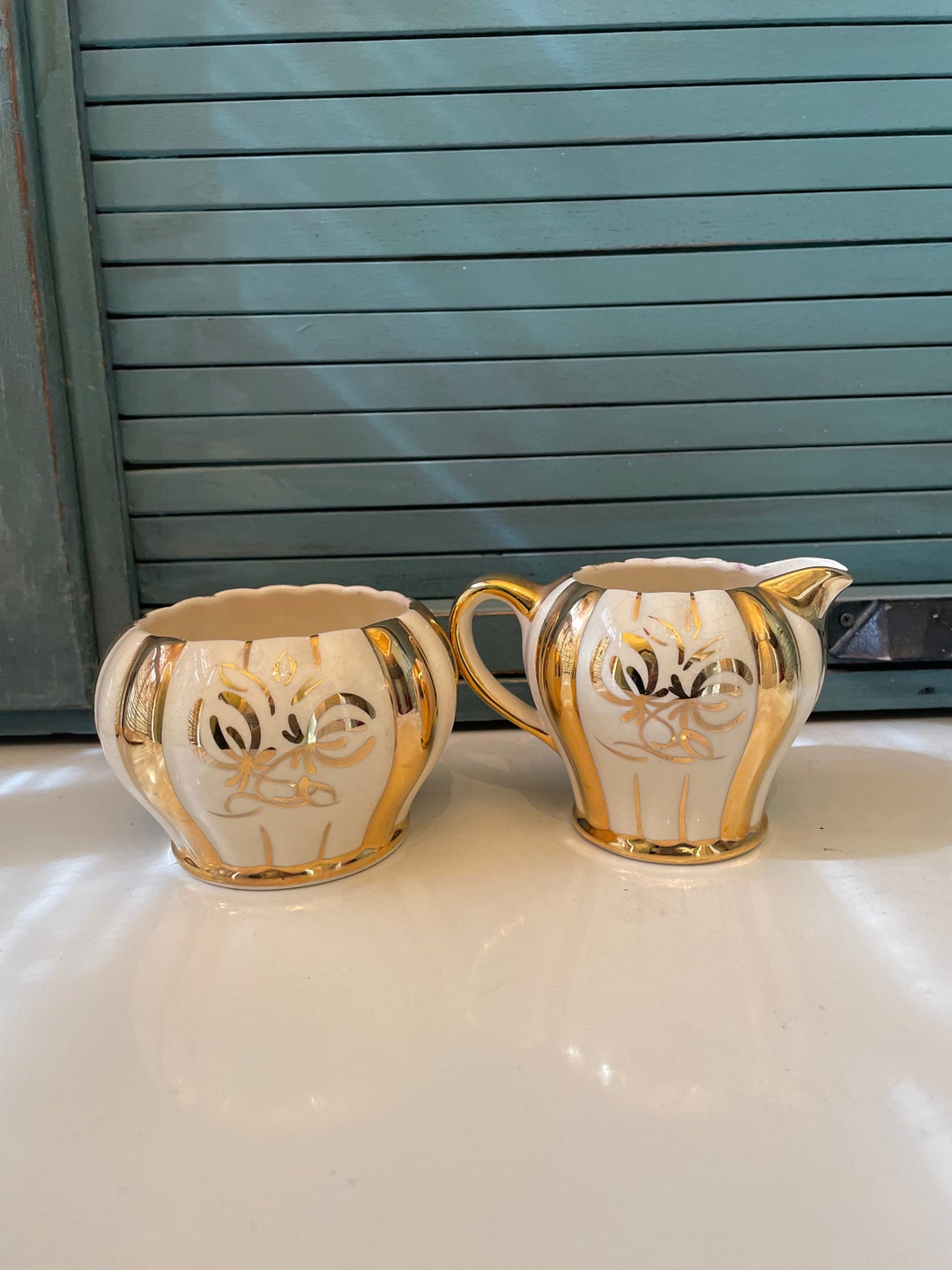 Vintage Sudlow’s Burslem Rita Gold Striped Cream and Sugar Set Made in ...
