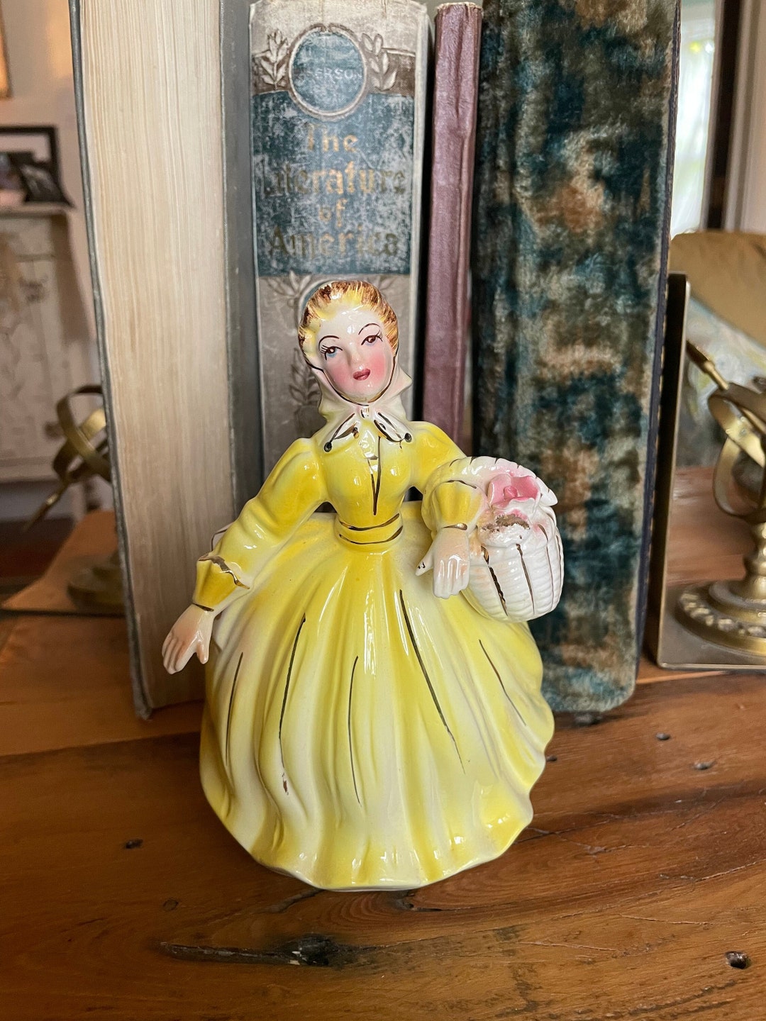 Vintage Lefton Lady in Yellow Figurine Planter - Etsy