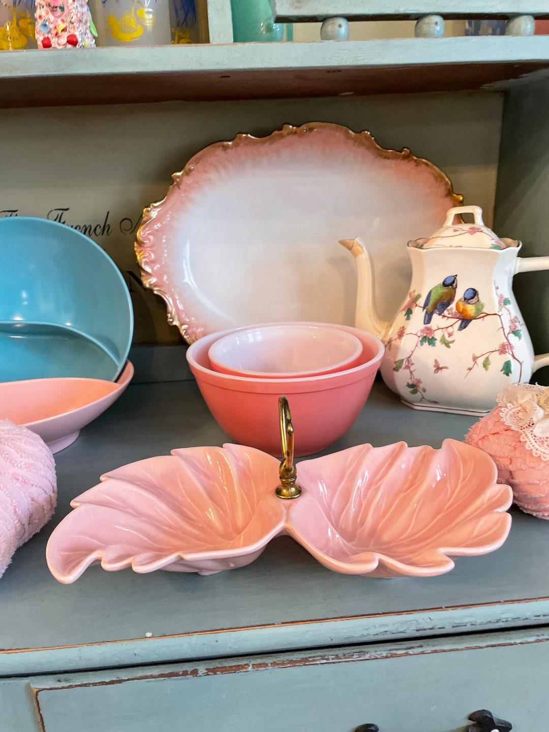 Vintage MCM Pink USA Pottery Divided Dish 1950s - Etsy