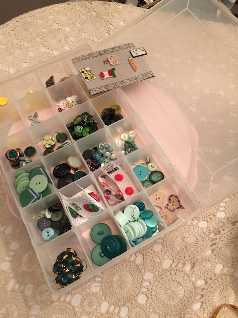 Vintage button organizer filled with green and yellow buttons | Etsy