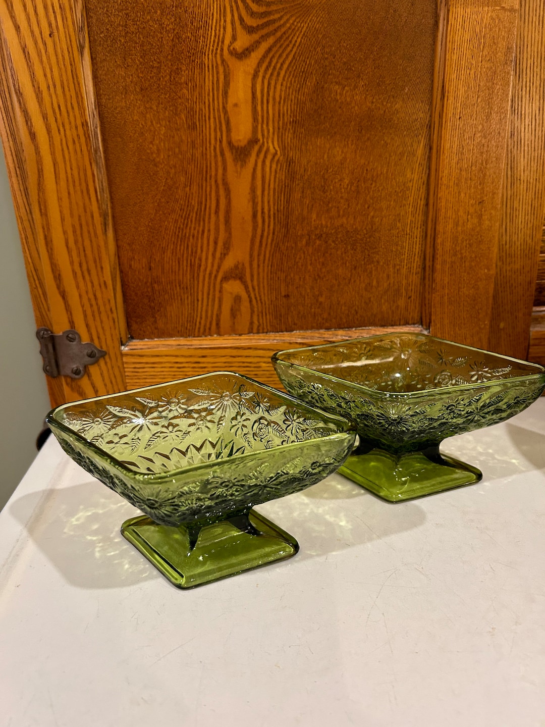 Vintage Indiana Glass Diamond Shape Fruit Bowls Set of Two in Green ...