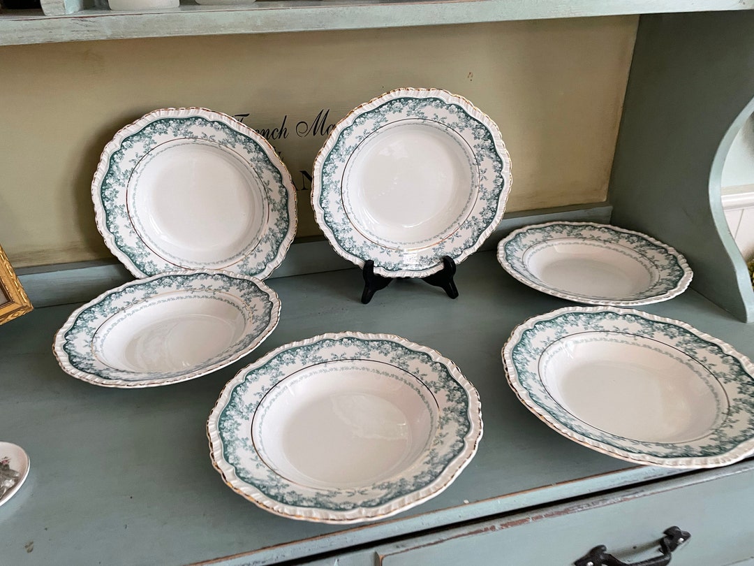 Antique Booths Rosa Pattern Semi Porcelain England Soup Bowls Set of 6 ...