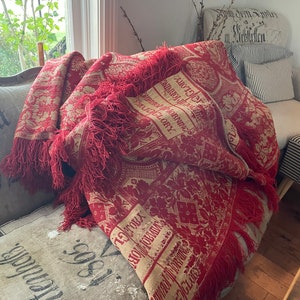 Antique Woven Wool Blanket Colonial Era Morning Glory Primitive ...