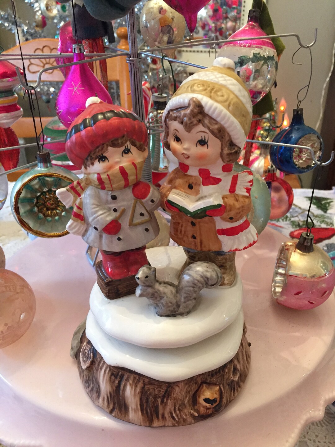 Vintage Lefton Music Box Christmas Carolers With Squirrel Vintage Plays ...