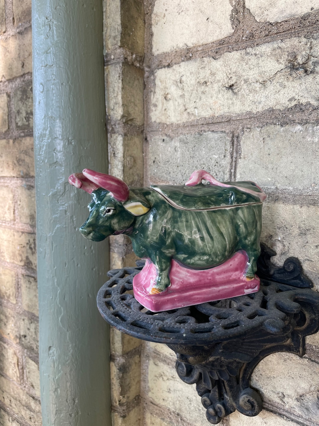 Vintage Green Lidded Bull Dish Primitive Look Made in Japan - Etsy