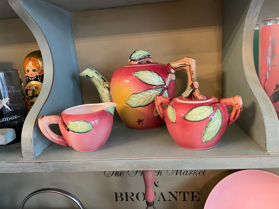 Vintage Lefton Apple Teapot Set With Creamer and Sugar Bowl Harvest ...