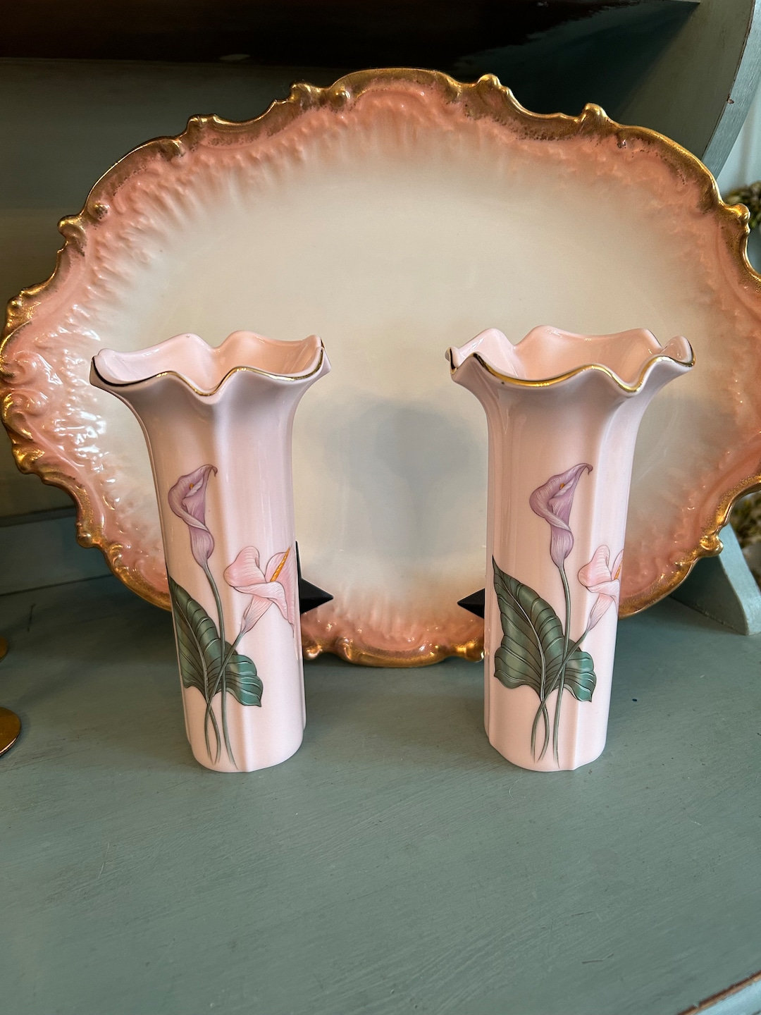 Vintage Japanese Pink Calla Lily Vases Set of Two Kyoritsu 1980s Decor ...