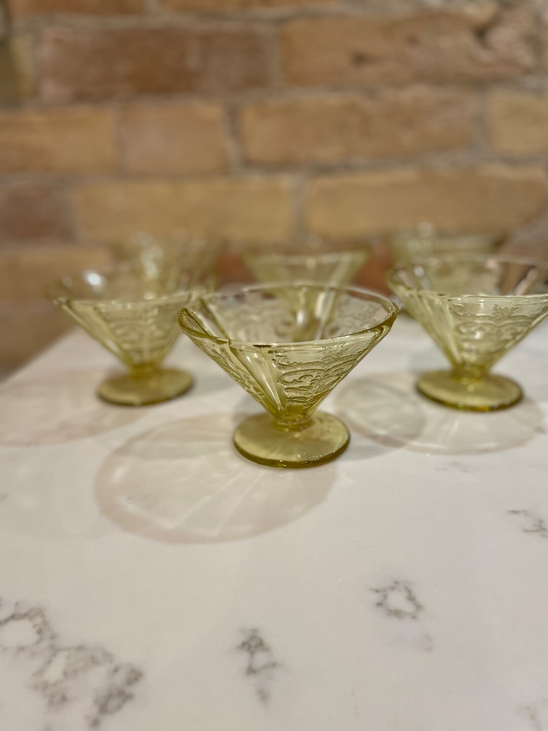 Set of 5 Amber Depression Glass Madrid Pattern 1930s Sherbet Custard ...