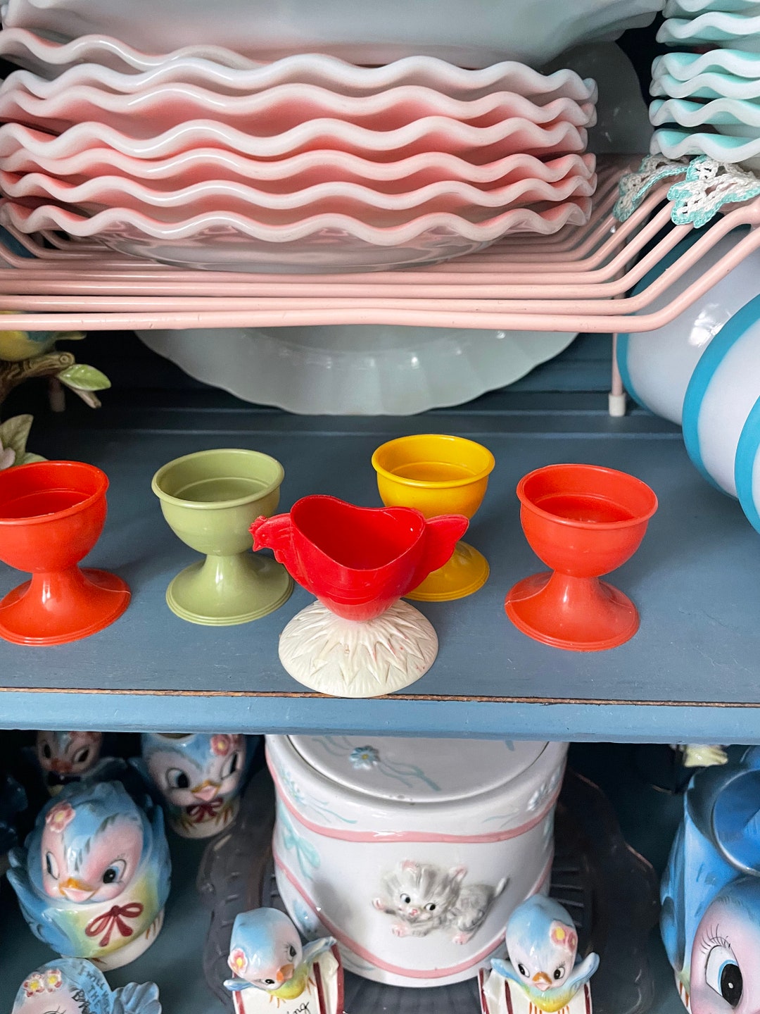 Vintage Plastic Egg Cups 1970s Orange and Avocado Green Kitsch Easter ...