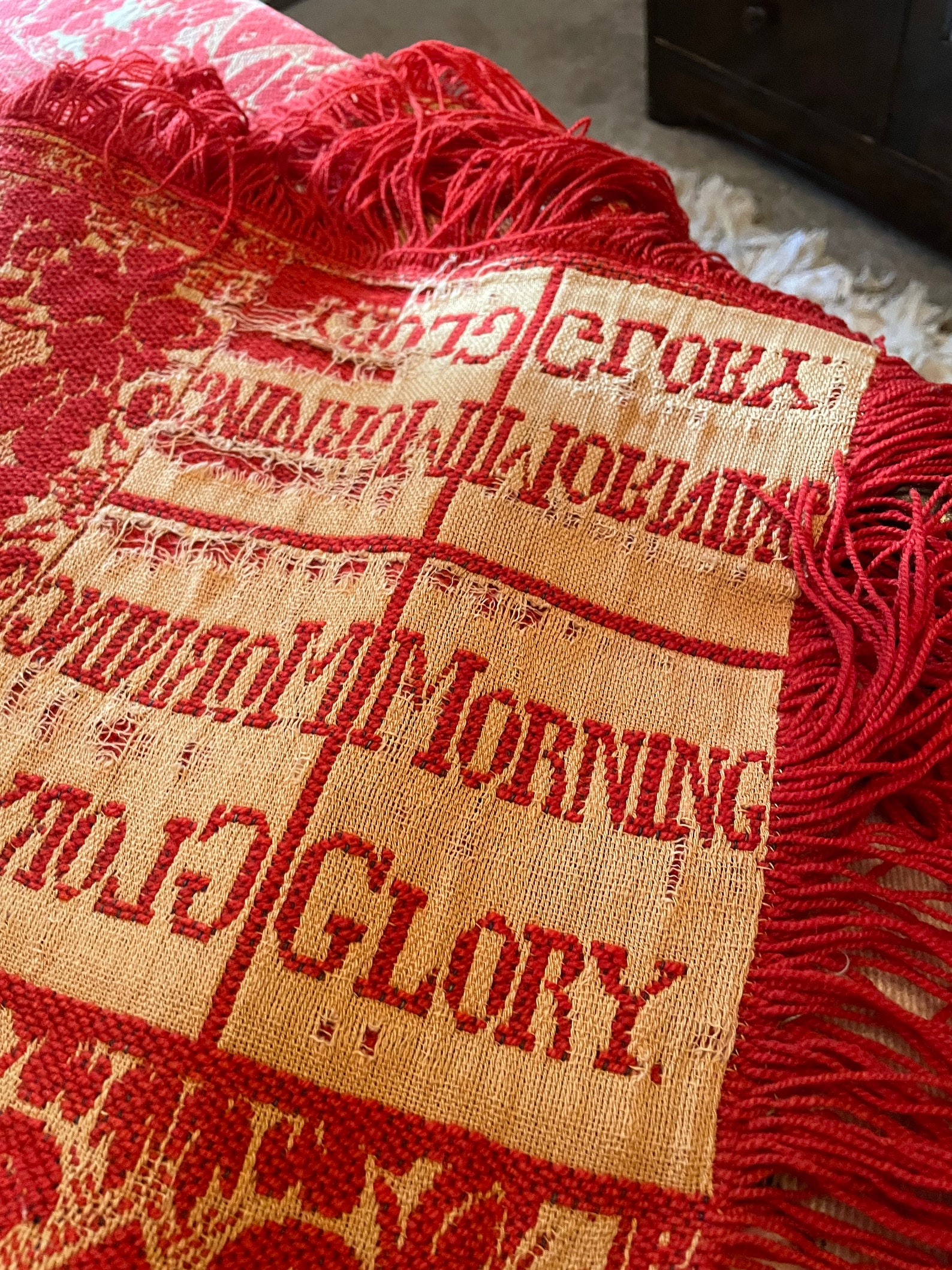 Antique Woven Wool Blanket Colonial Era Morning Glory Primitive ...