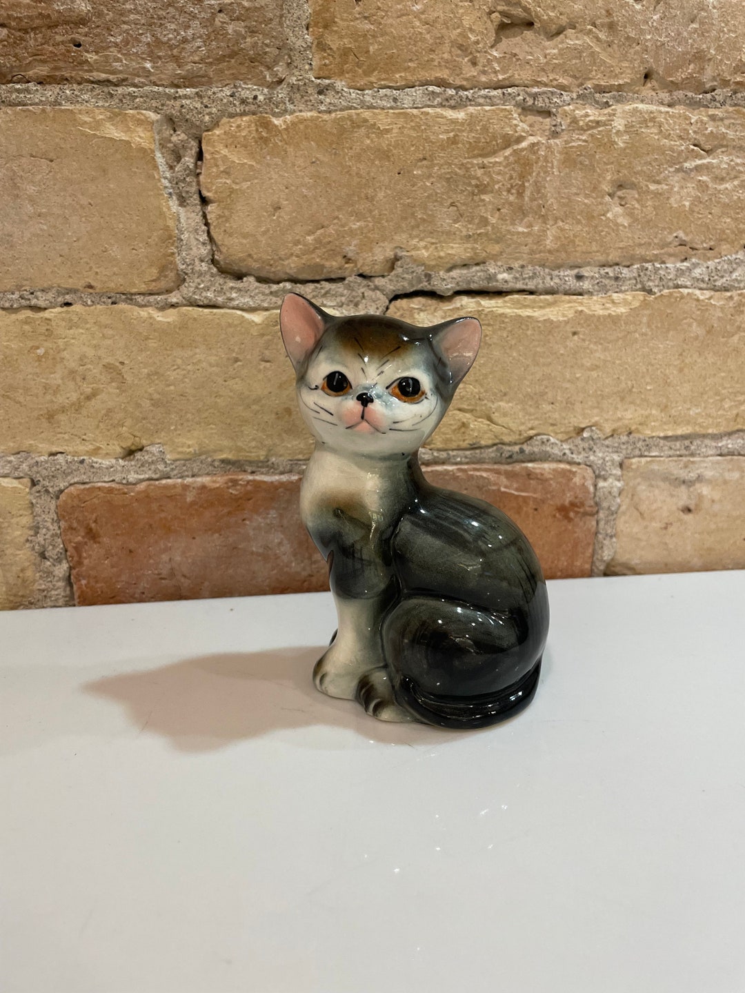 Vintage Gray Striped Tiger Tabby Cat Ceramic Figurine - Etsy