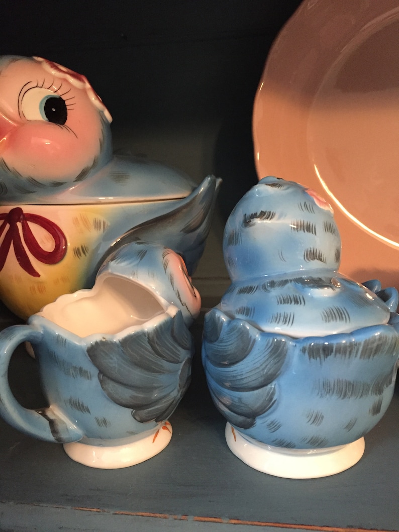Vintage Lefton Bluebird Cream and Sugar - Etsy