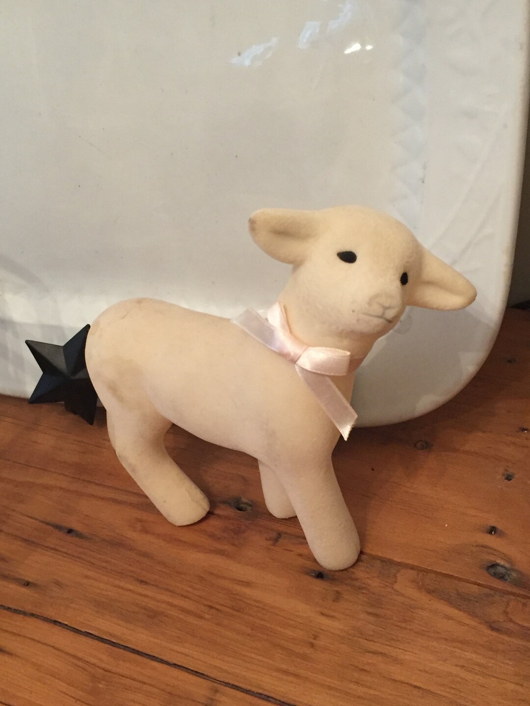 Vintage Flocked Lamb White Sheep Easter Decor Shabby Chic Country - Etsy