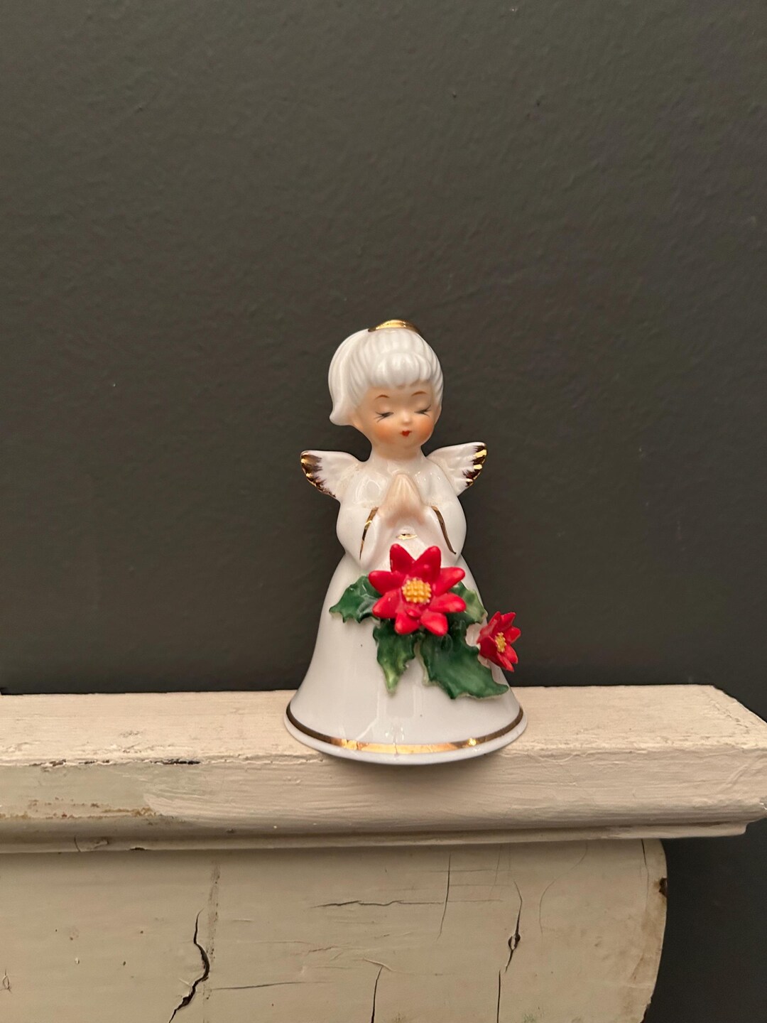 Vintage Christmas Angel Miniature Bone China Bell Poinsettia - Etsy