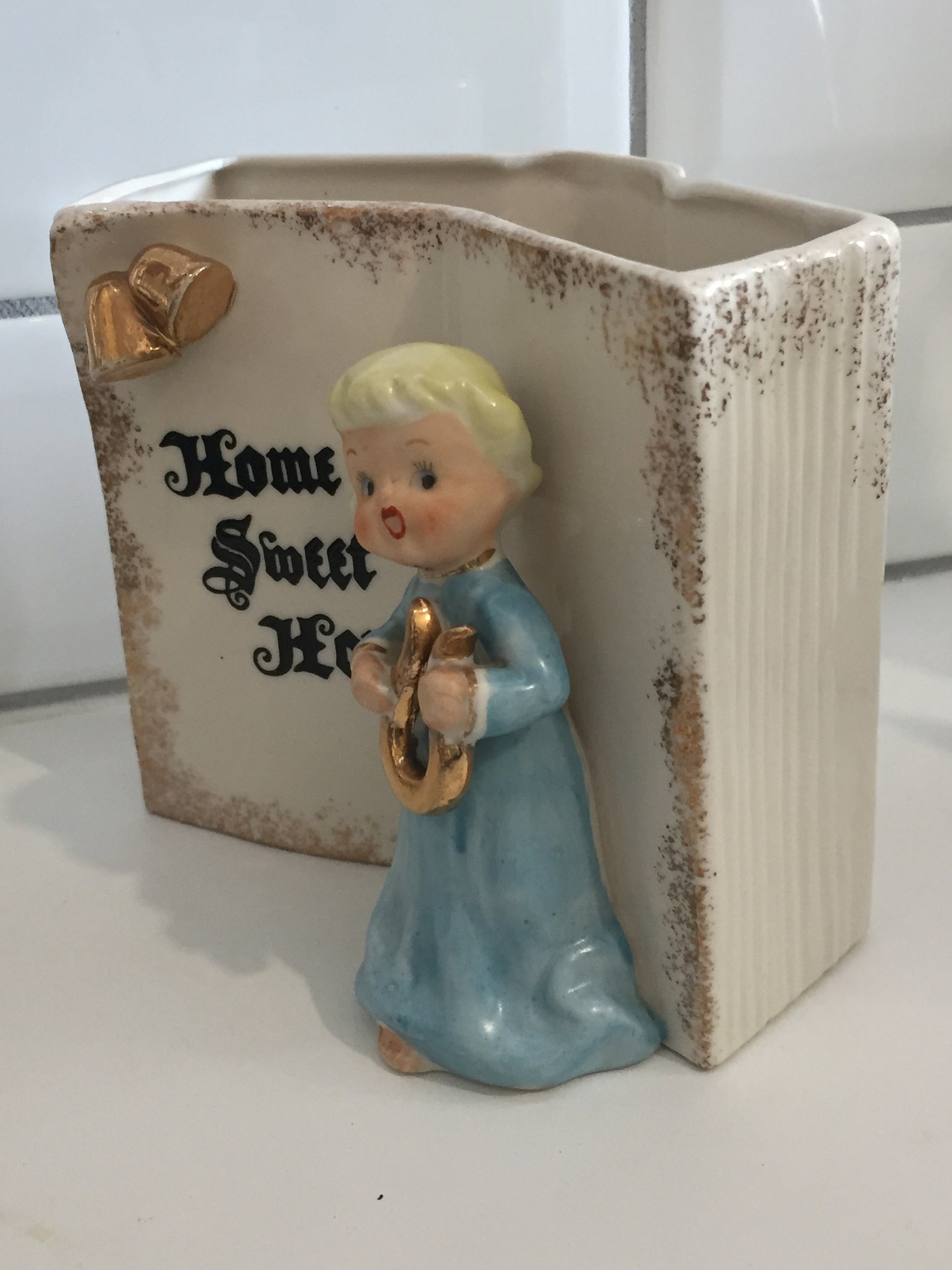 Lefton Planter Home Sweet Home Lefton Girl Figurine New House Warming ...