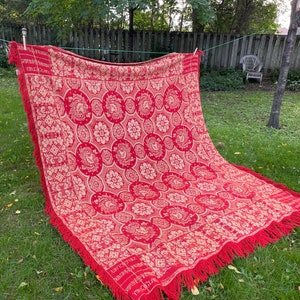 Antique Woven Wool Blanket Colonial Era Morning Glory Primitive ...