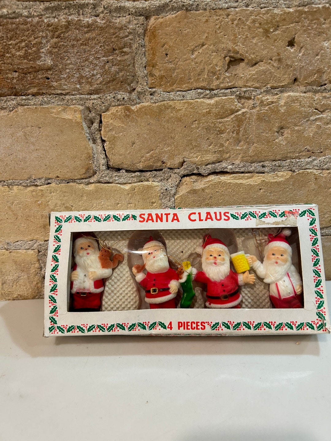 Vintage Plastic Santa Claus Ornaments Hong Kong in Original Box 1960a ...