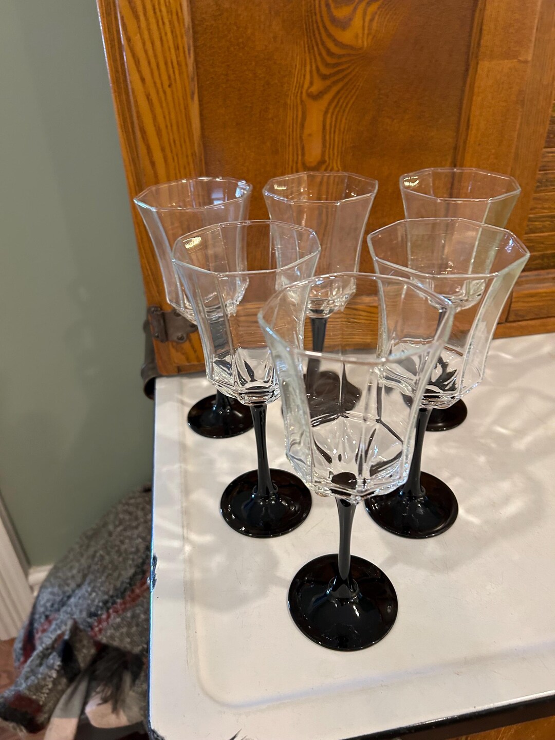 1980s Arcoroc Luminarc France Wine Glasses Octagonal Set of 6 Black Art ...