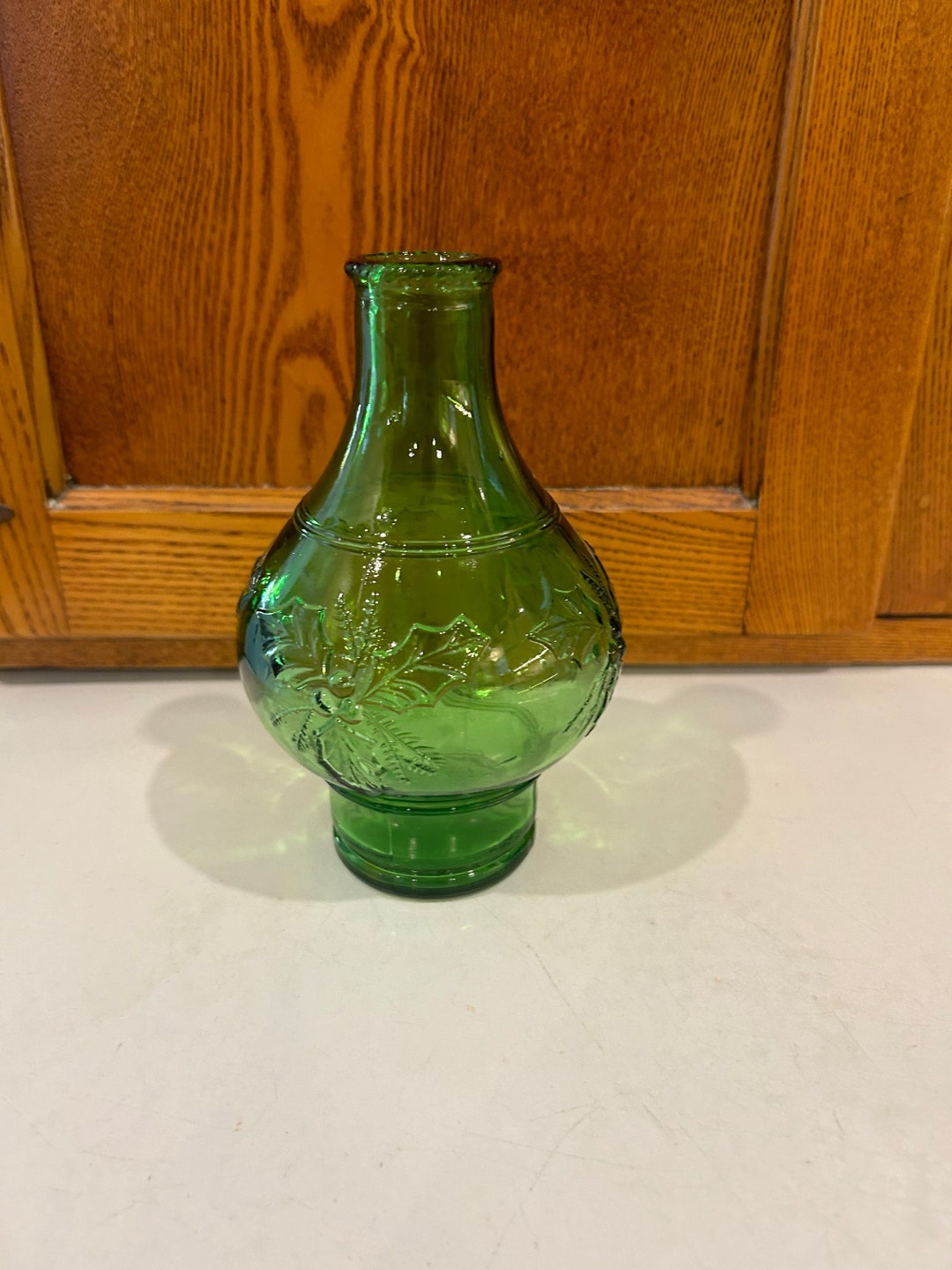 Vintage Wheaton Glass Green Bottle Christmas Decor Poinsettia Holly - Etsy