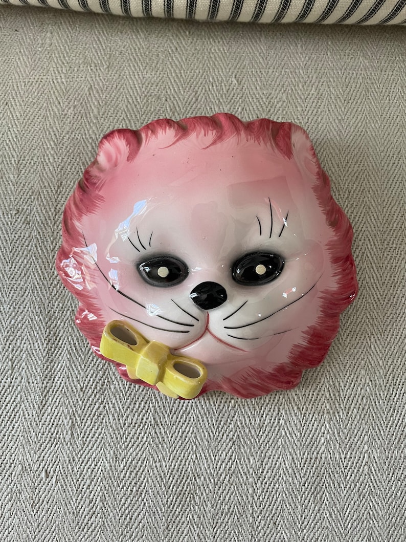 Vintage Lefton Pink Cat Wall Pocket 1950s Kitsch - Etsy