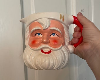 Vintage Ironstone Santa Claus PITCHER Creamy White Farmhouse Christmas ...