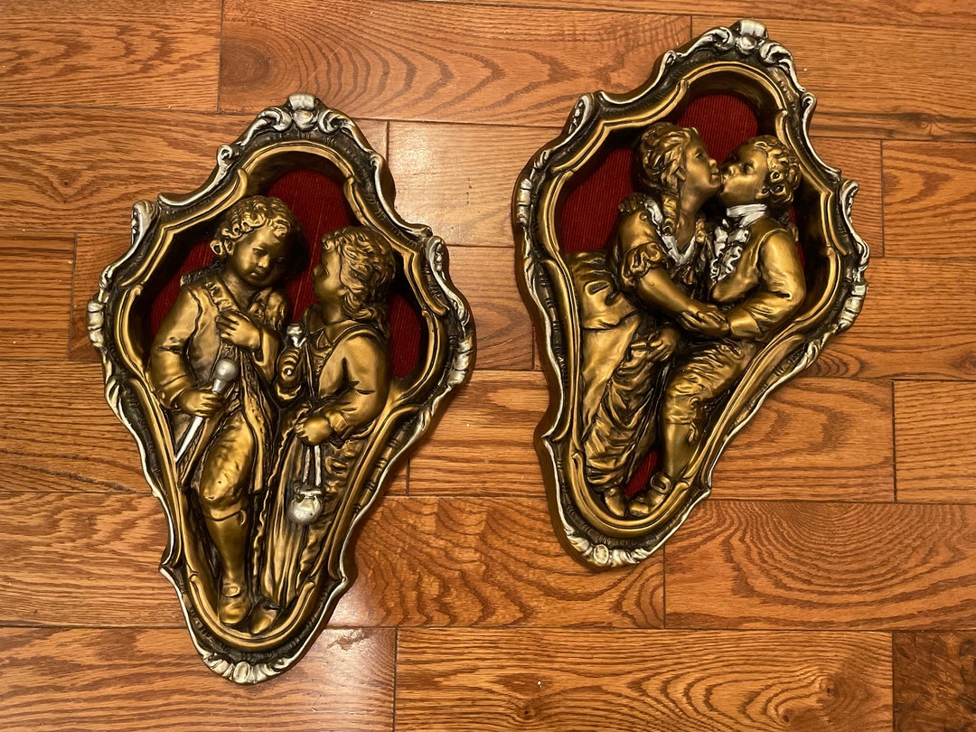 Vintage Rococo Style Chalkware Plaques Victorian Couples 1960s Decor ...