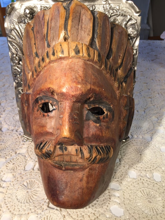 Antique Wooden Mask Carved Guatemalan Mayan Native D… - Gem