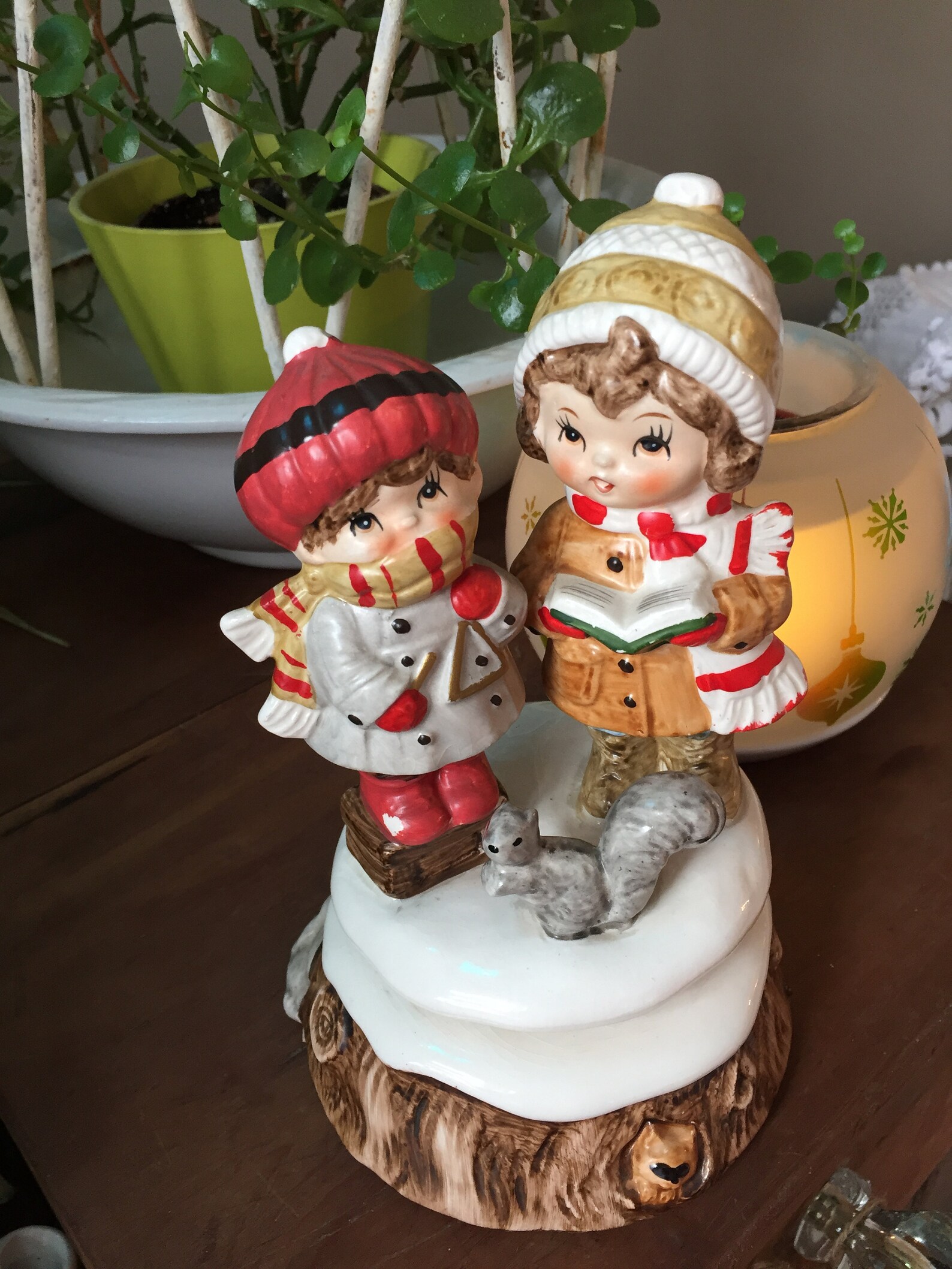 Vintage Lefton Music Box Christmas Carolers With Squirrel Vintage Plays ...
