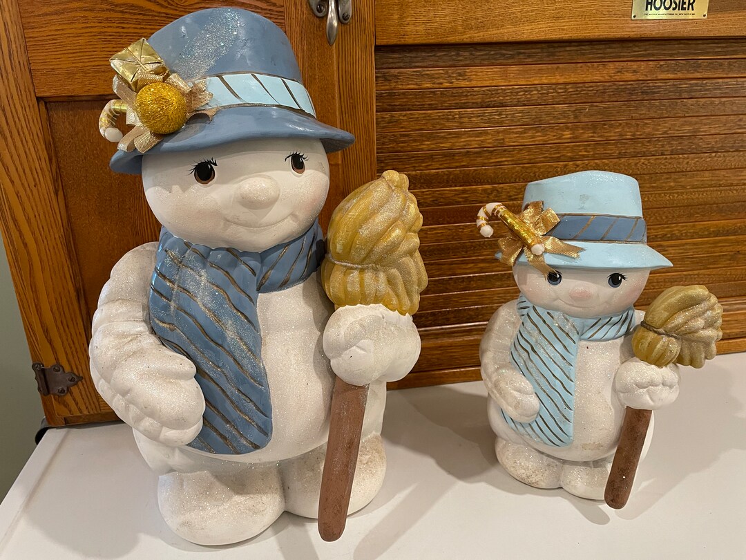 Vintage Large Ceramic Snowman Blue Christmas Decor - Etsy
