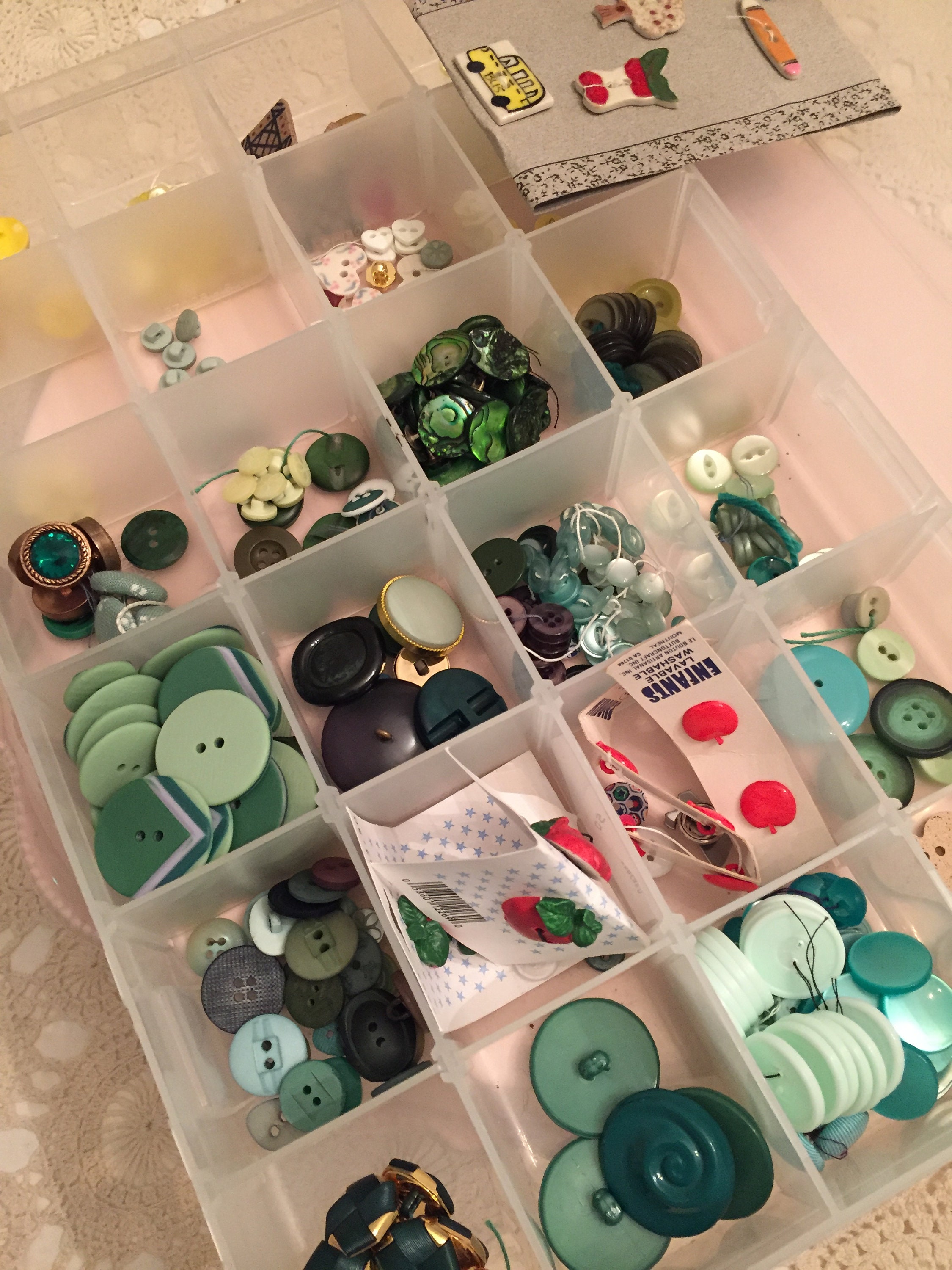 Vintage button organizer filled with green and yellow buttons | Etsy