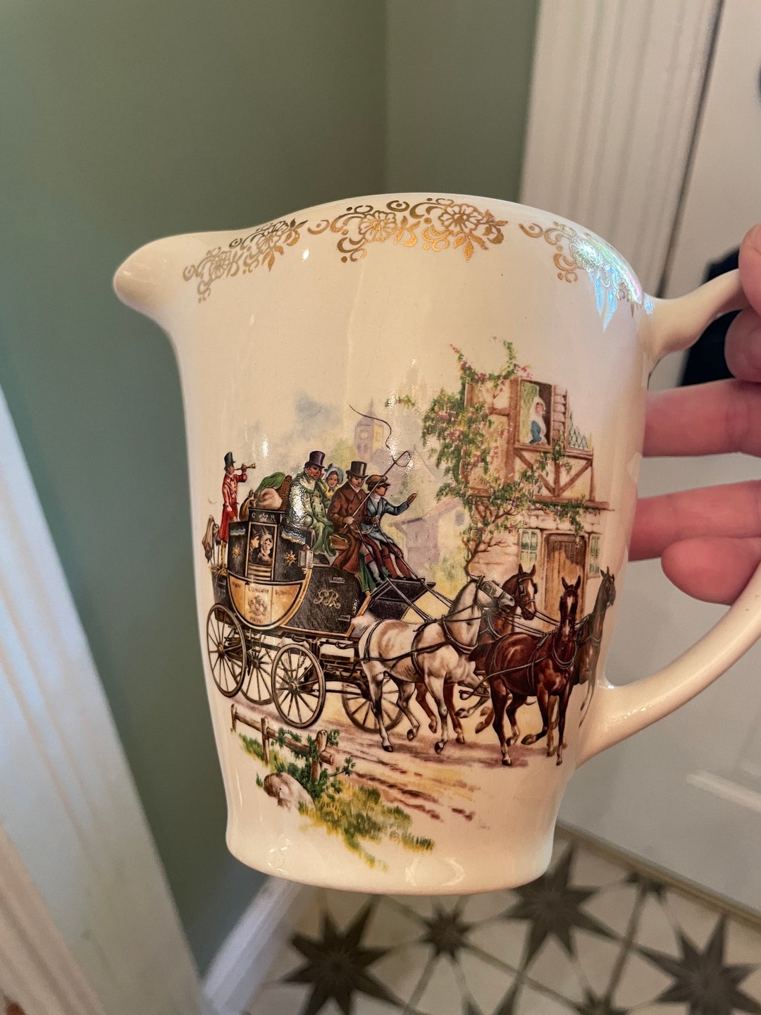 Vintage Lord Nelson Pottery Pitcher Jug Stagecoach Design Numbered - Etsy