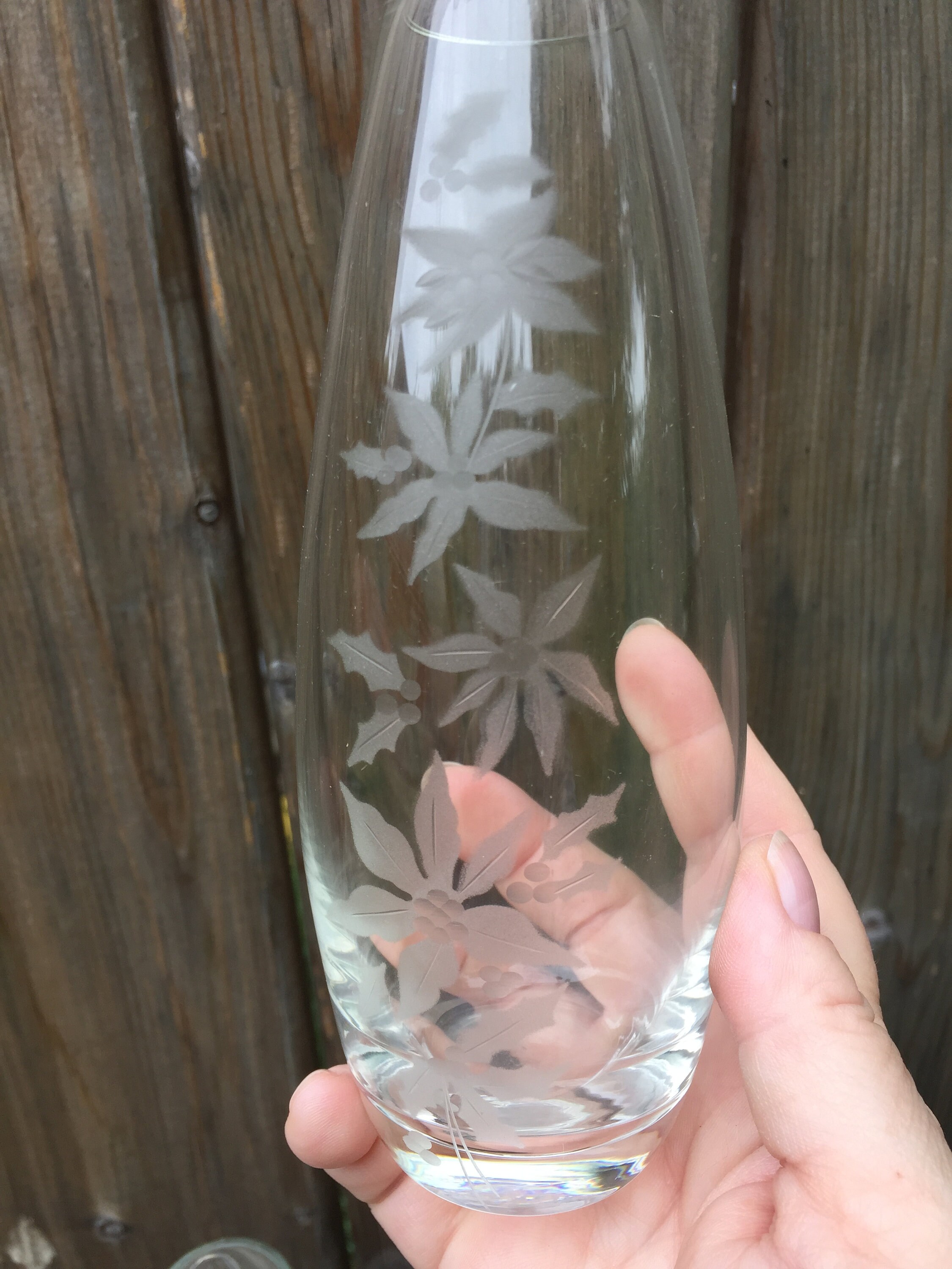 Vintage Etched Glass Bud Vases Christmas Poinsettia Set of 3 - Etsy