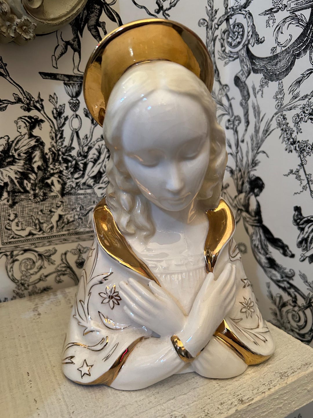 Vintage Lefton Virgin Mary Gold Figurine Planter - Etsy
