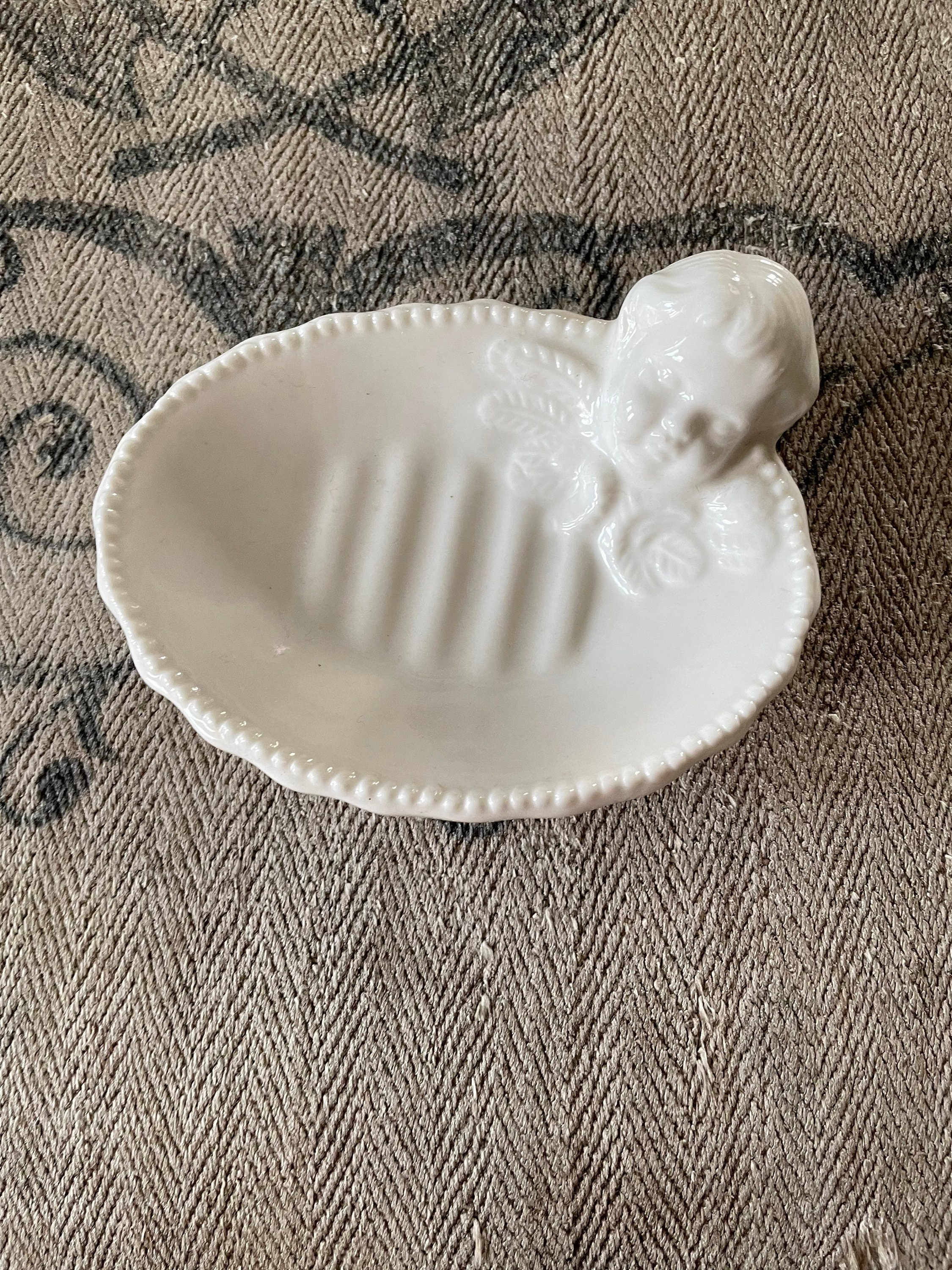 Vintage Ceramic Iridescent Cherub Riding a Dolphin Soap dish w/2 ...