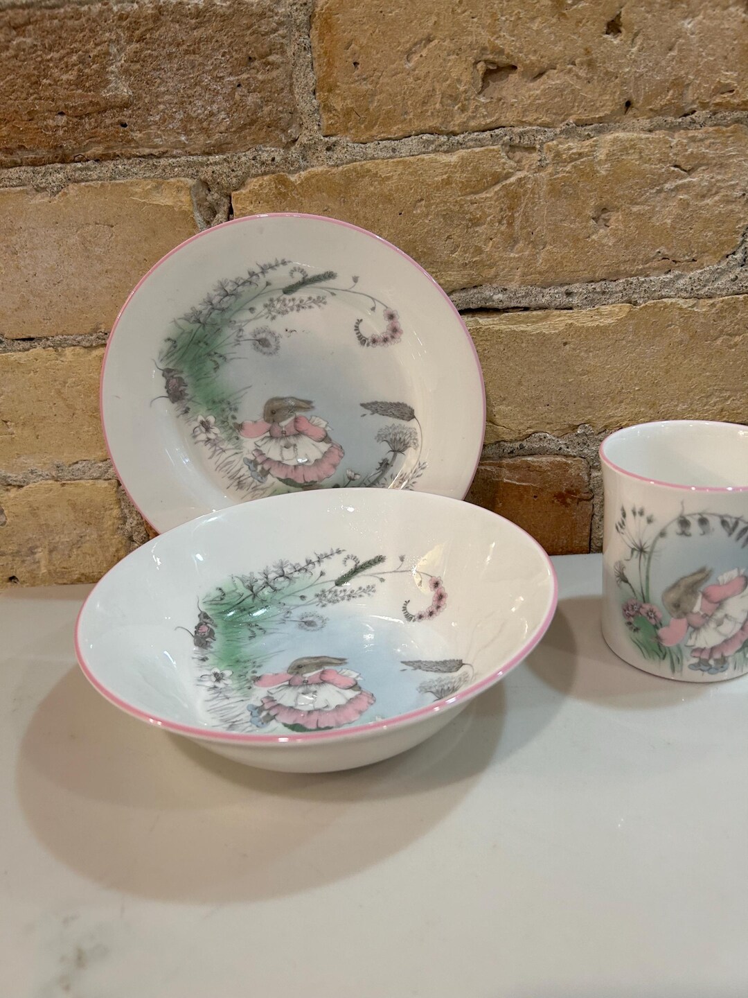 Vintage Elizabethan Mrs.rabbit Fine Bone China 3 Piece Set of Pink ...