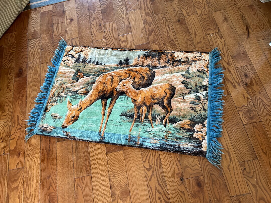 Vintage Deer Tapestry Doe and Fawn Velvet Wall Hanging or Rug - Etsy