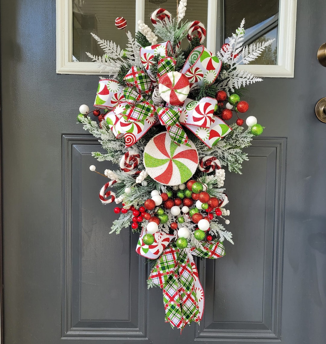 Candy Christmas Swag: Peppermint Holiday Front Door Decor - Etsy