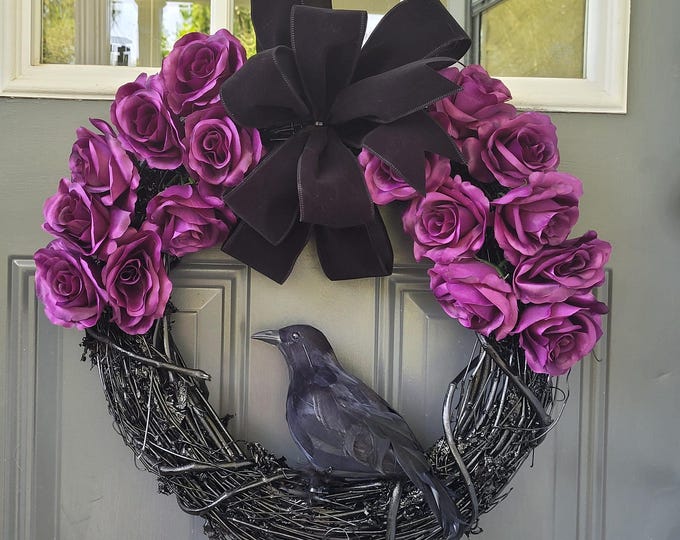 Halloween Raven Wreath, Wreath for Front Door, the Raven Wreath, Gothic ...