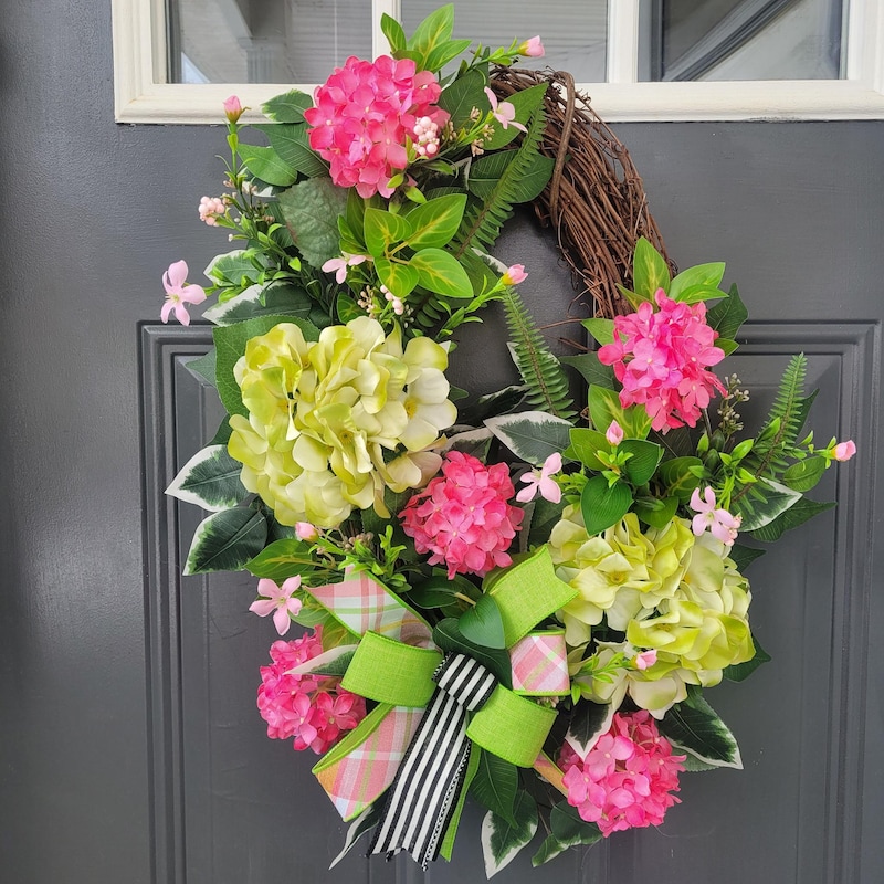 Pink and Green Wreath - Etsy