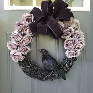 Halloween Raven Wreath, Gothic Crow Wreath, Black Fall Door Hanger ...