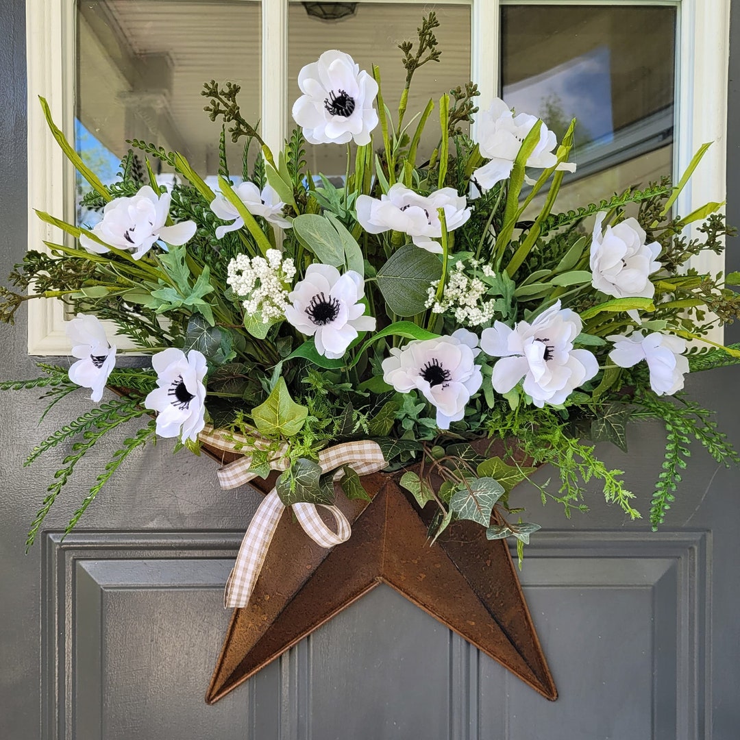 Rustic Tin Star Wreath With White Anemones, Modern Farmhouse Style Made ...