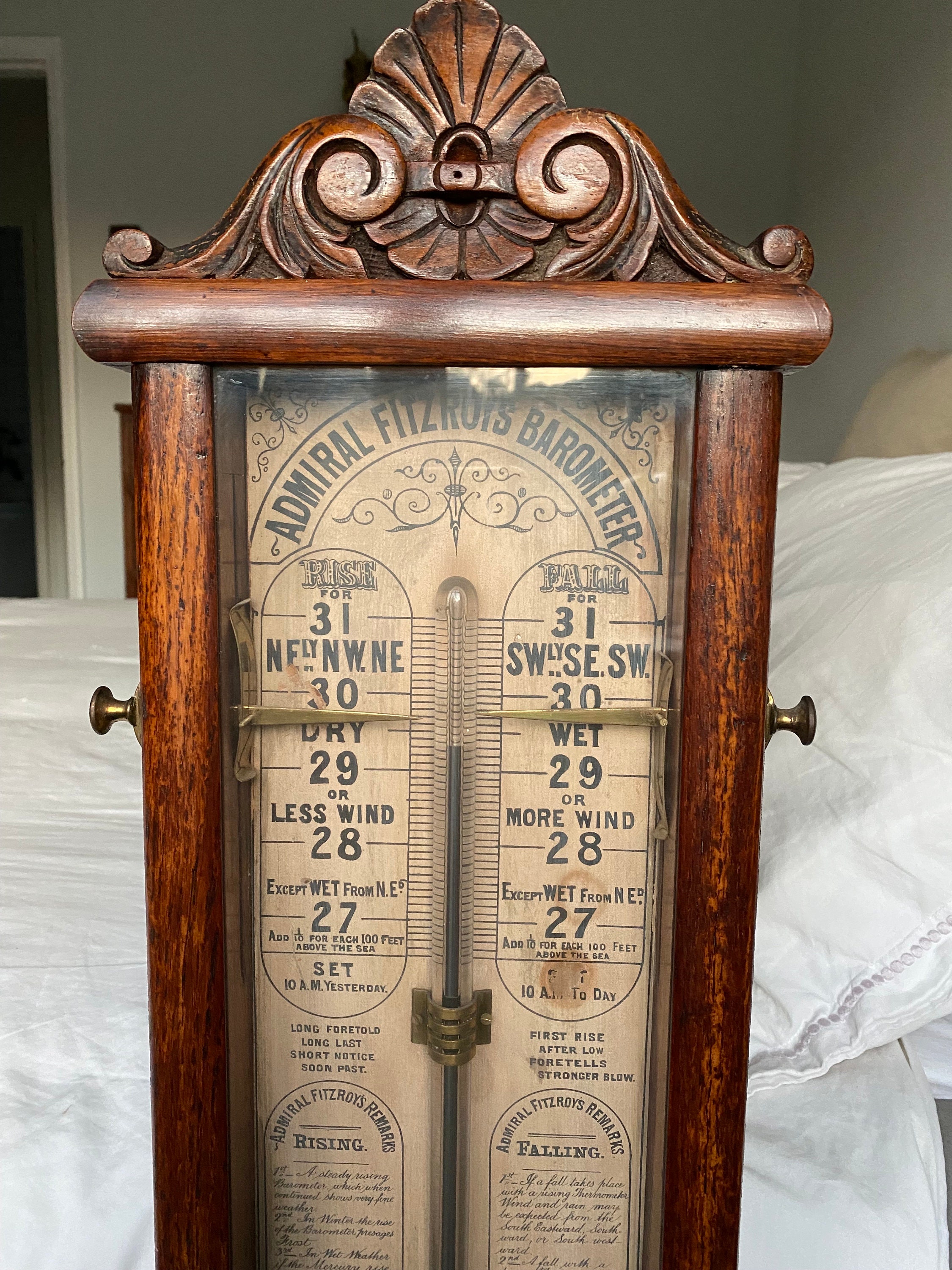 Antique Admiral Fitzroy Oak Long Cased Barometer Thermometer Weather ...