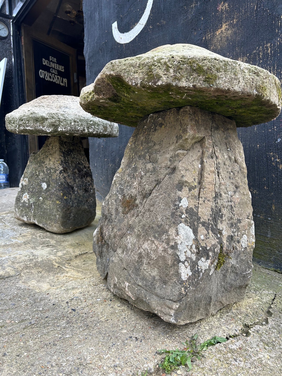 Pair of Antique Saddle Stone Architecural Mushrooms Garden Features ...